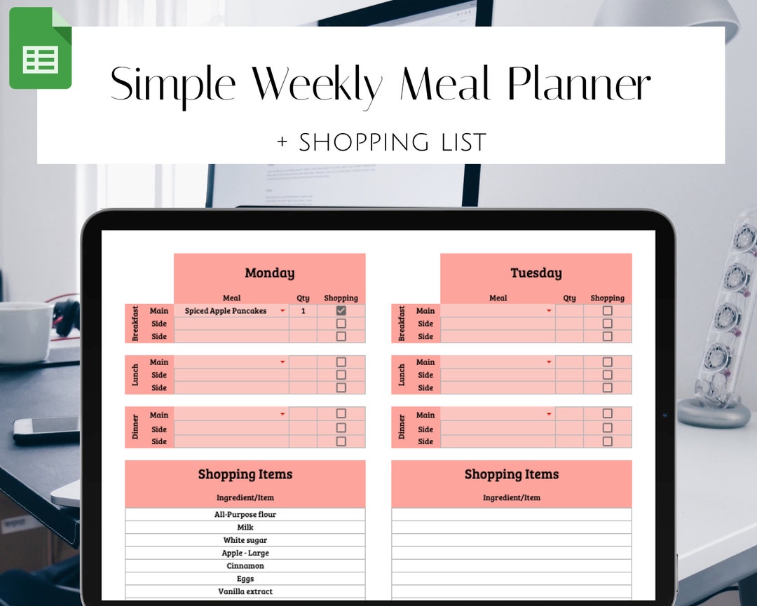 Weekly Meal Planner | Google Sheets | Excel Meal Planner | Google ...