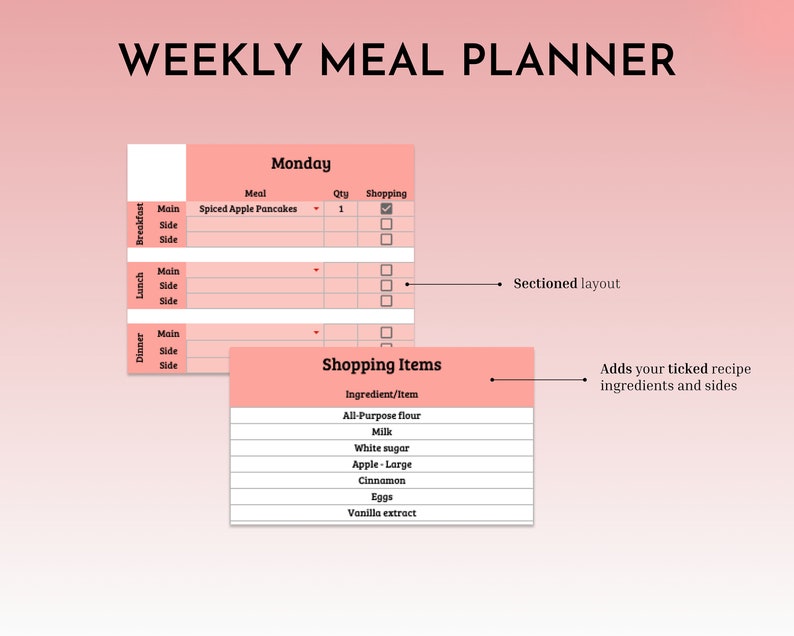 Weekly Meal Planner Google Sheets Excel Meal Planner Google Sheets ...