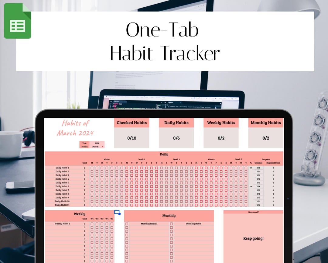 Daily Habit Tracker Spreadsheet Weekly Habit Planner Monthly Habit ...