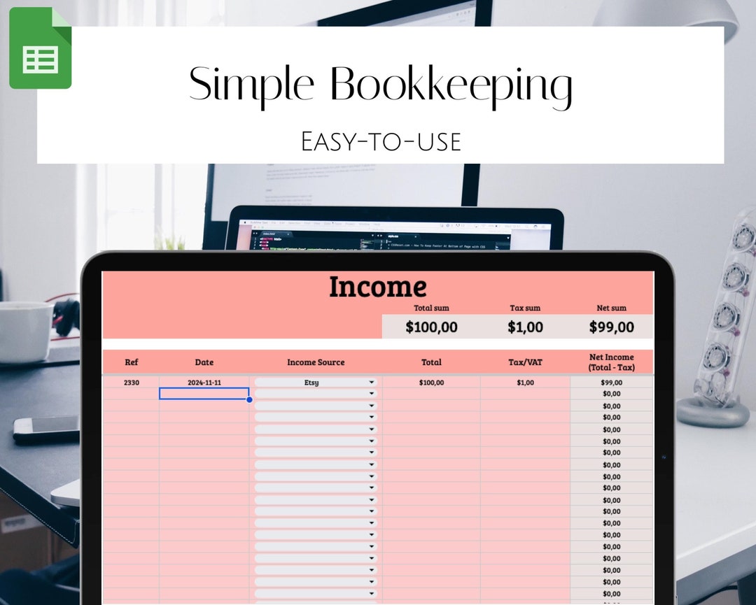 Easy Bookkeeping Spreadsheet Template Income and Expense Tracker Small ...