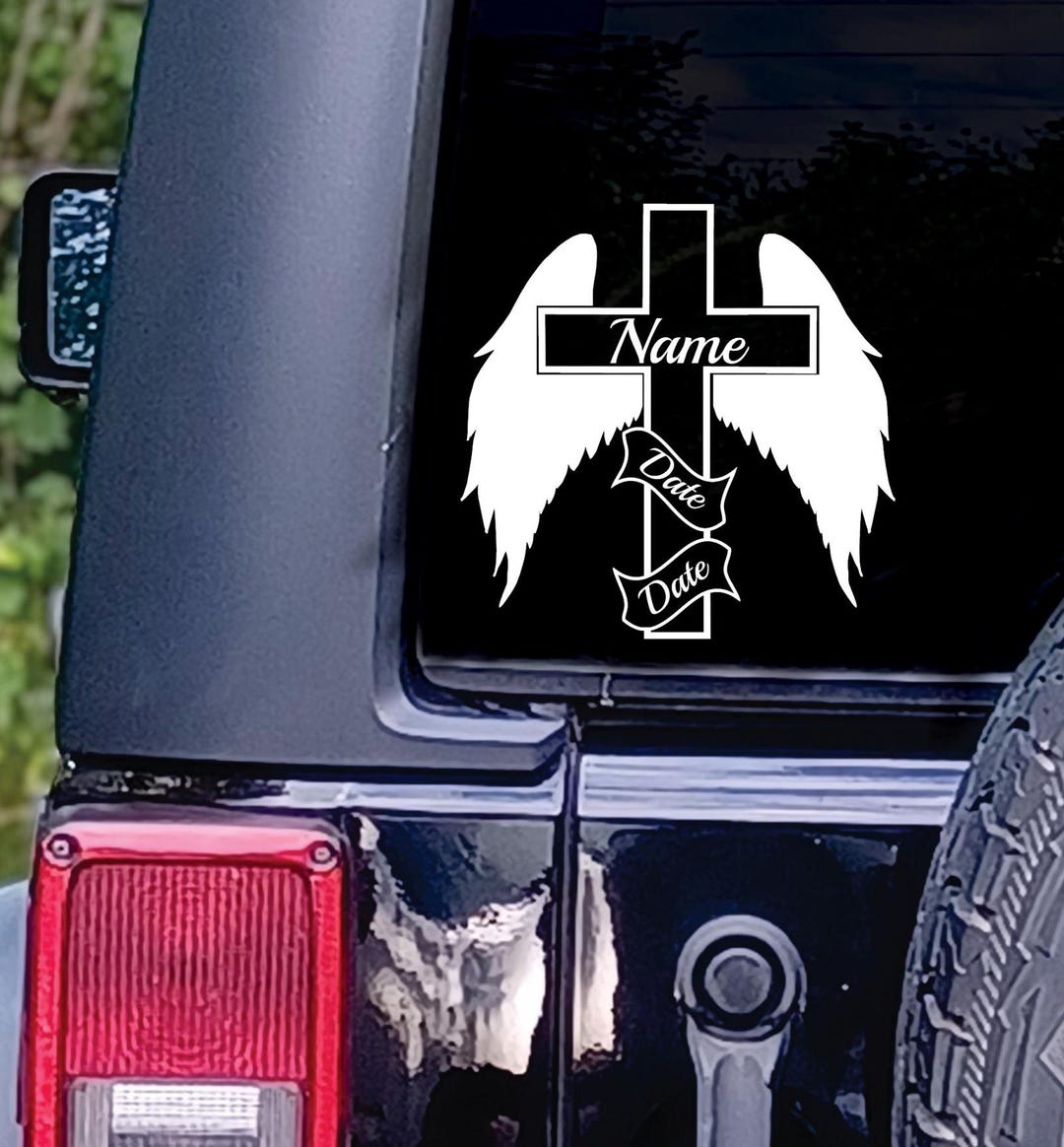 In Loving Memory Angel Wing Cross Memorial Decal | Custom Vinyl Gift ...