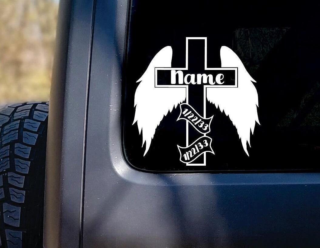 In Loving Memory Angel Wing Cross Memorial Vinyl Car Decal Custom Gift ...