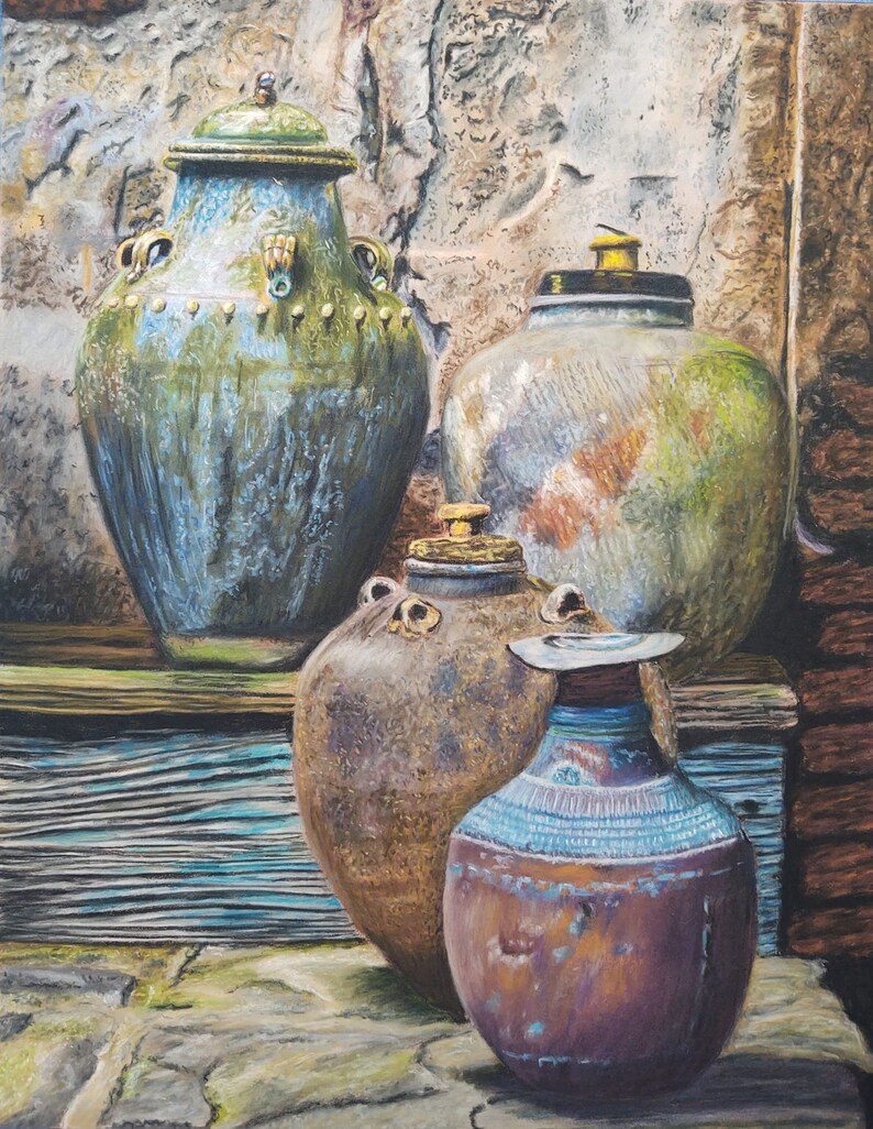 Vases Drawing, Hand Drawn, Colored Pencil, Print of Original Drawing - Etsy
