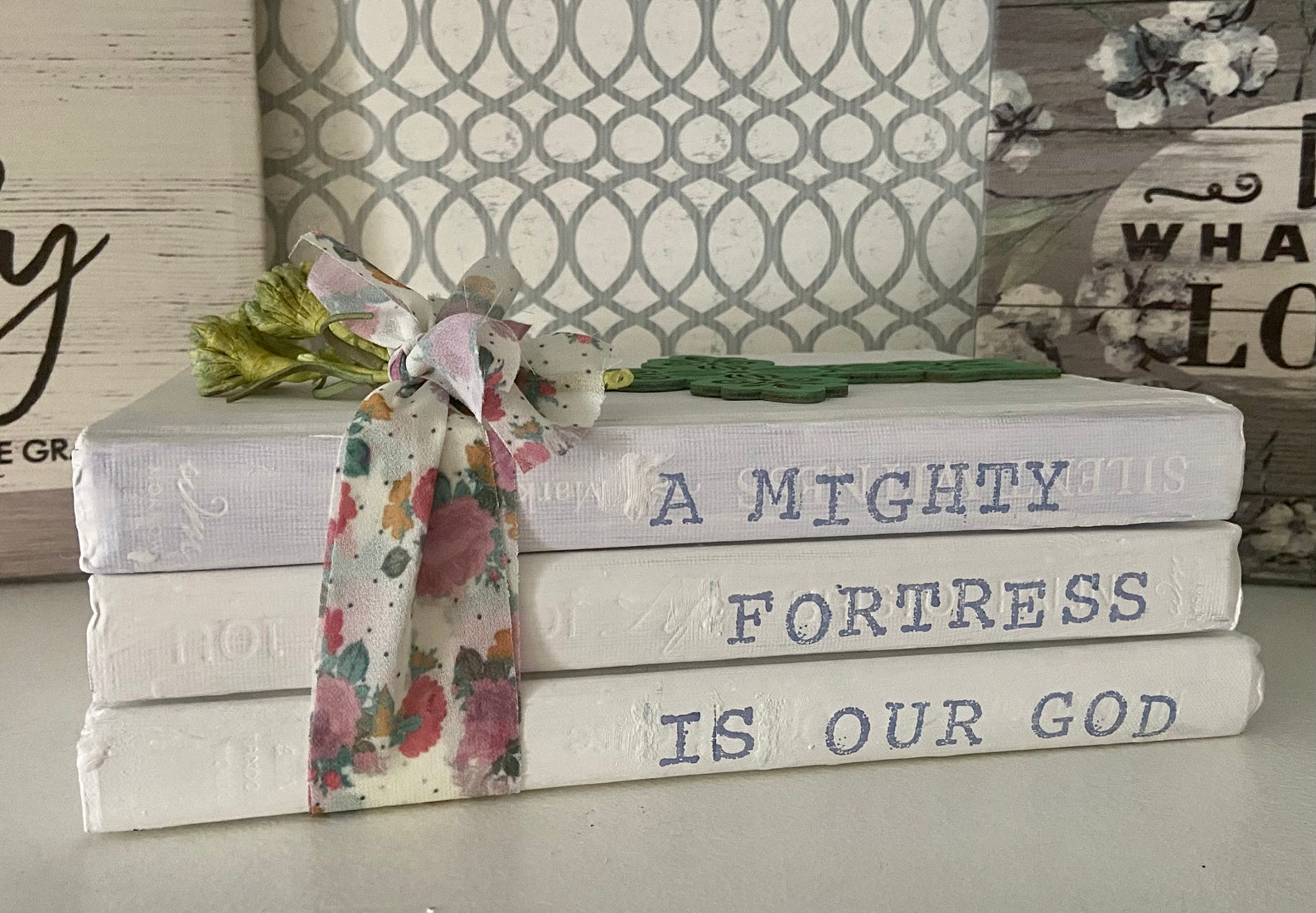 Religious Book Stack “A Mighty Fortress is Our God” Farmhouse Book ...