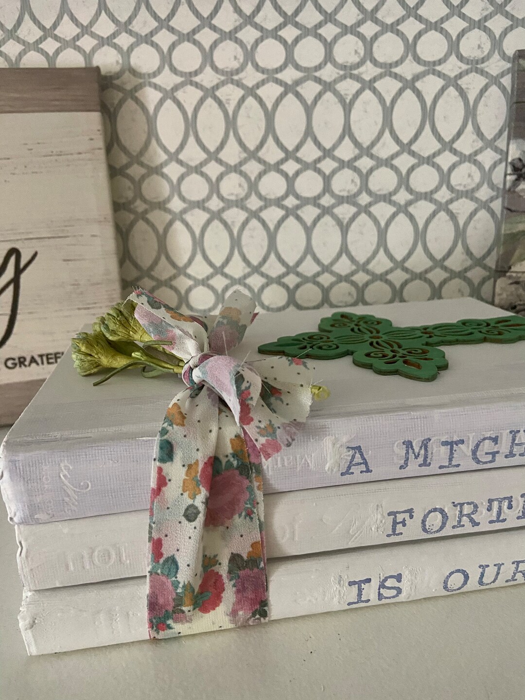 Religious Book Stack “A Mighty Fortress is Our God” Farmhouse Book ...