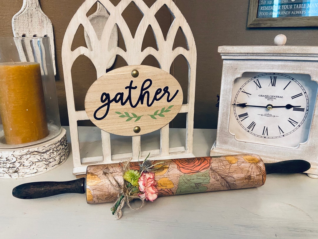 Distressed Rustic Rolling Pin, Antique Floral Finish, Farm House Decor ...