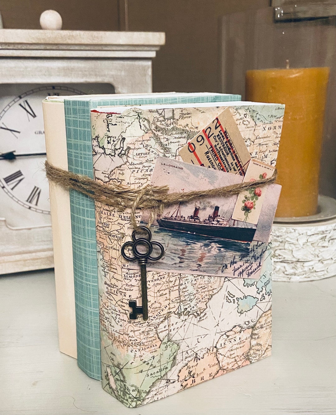 World Travel Book Stack ~ Rustic Old World Map ~ Living Room Decor ...