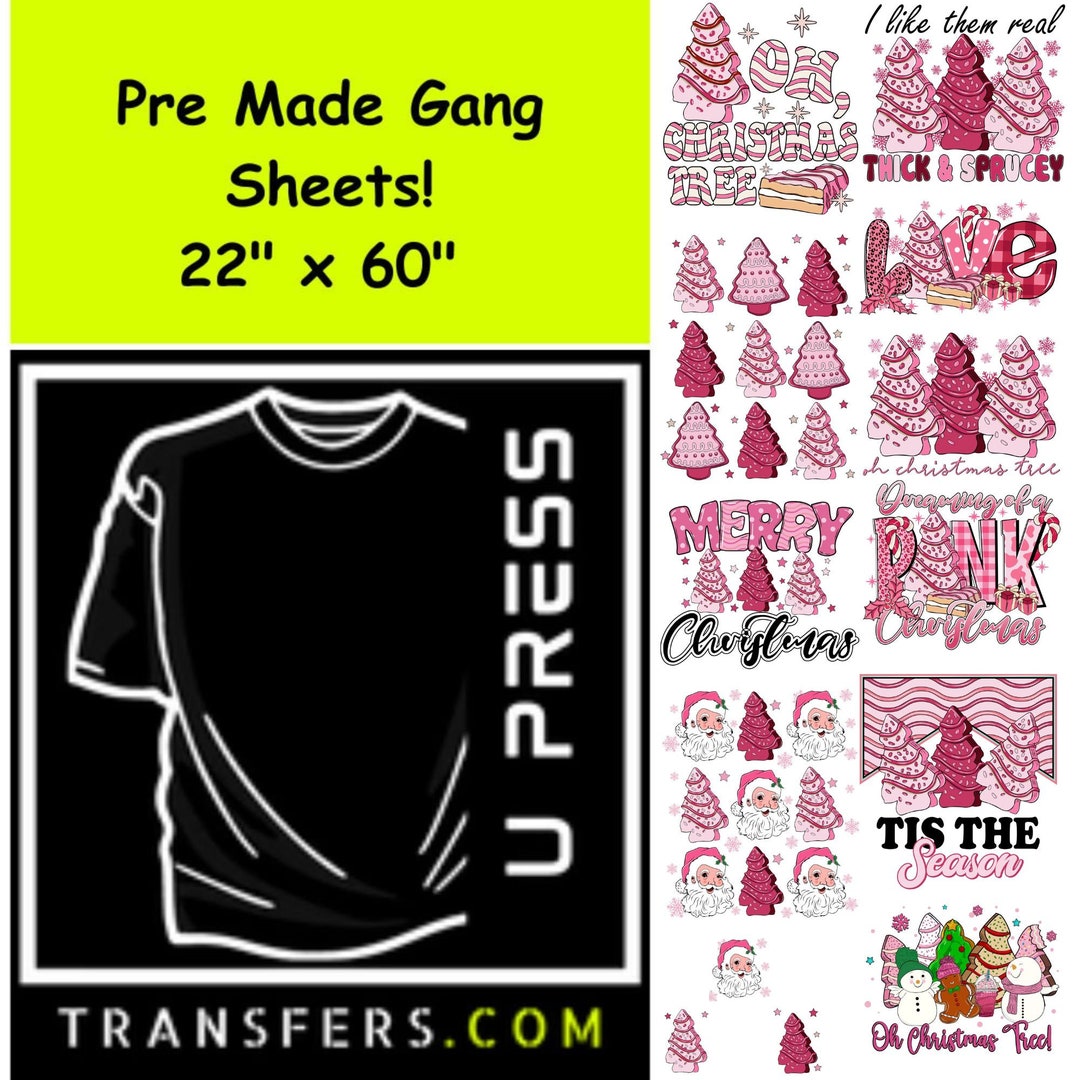 DTF Gang Sheet, DTF Transfers, Ready to Press Pink Christmas Tree DTF ...