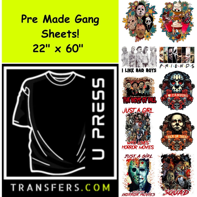 DTF Gang Sheet, DTF Transfers, Ready to Press Ladies Horror DTF Gang ...