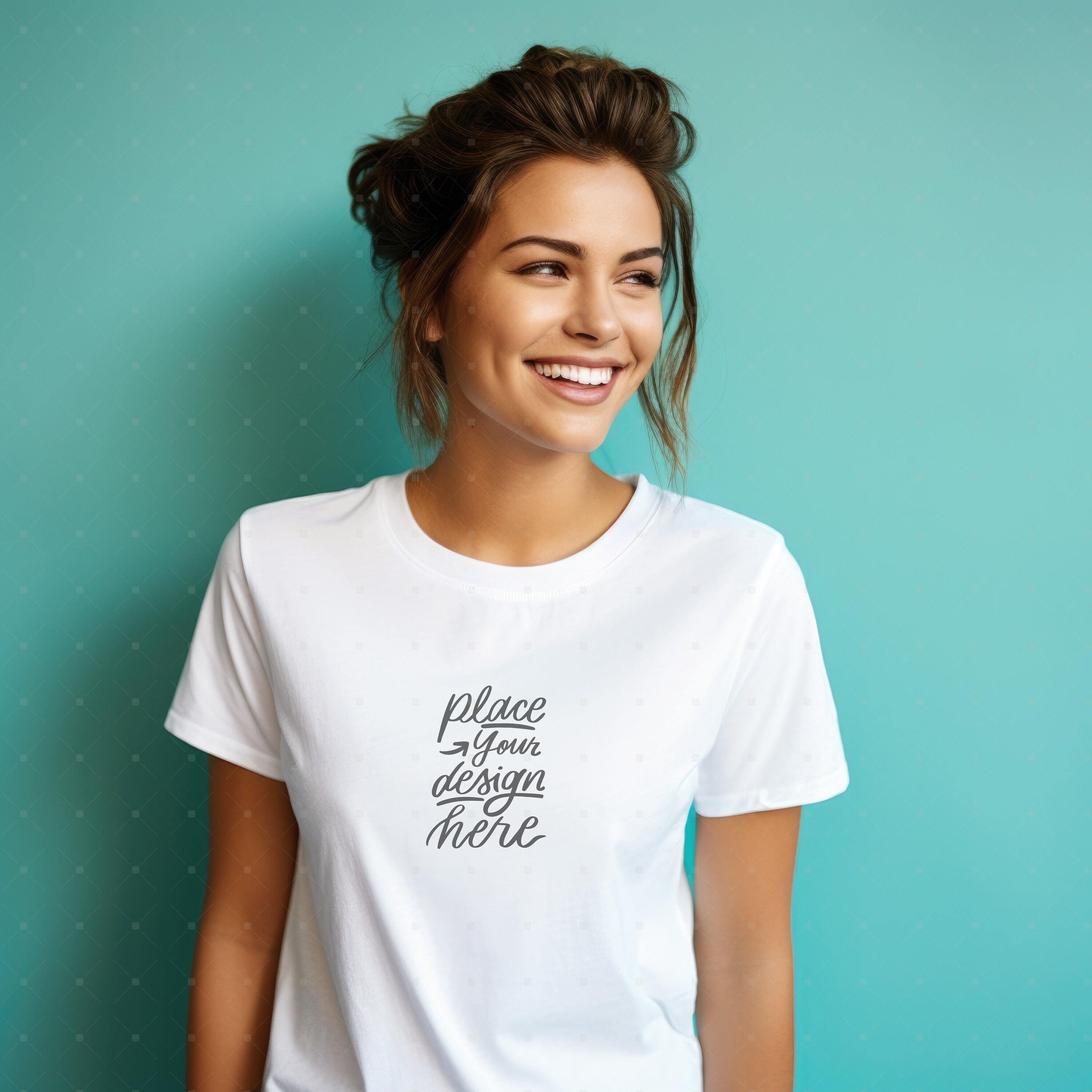 Gildan 2000 Female White T Shirt Mockup Smiling Teen Model Etsy