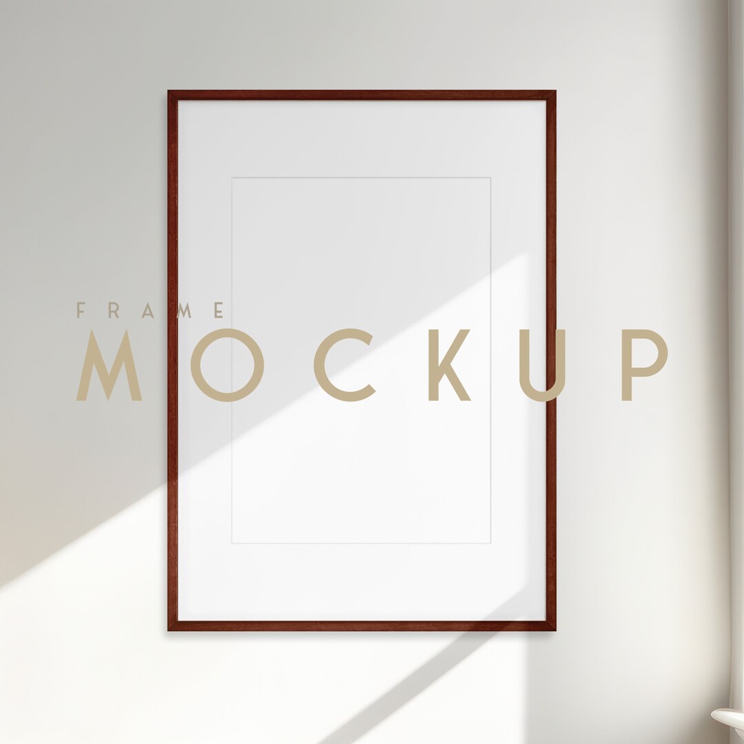 Mahogany ISO A0 Ratio Vertical Wooden Frame Mockup With Extra Mat ...