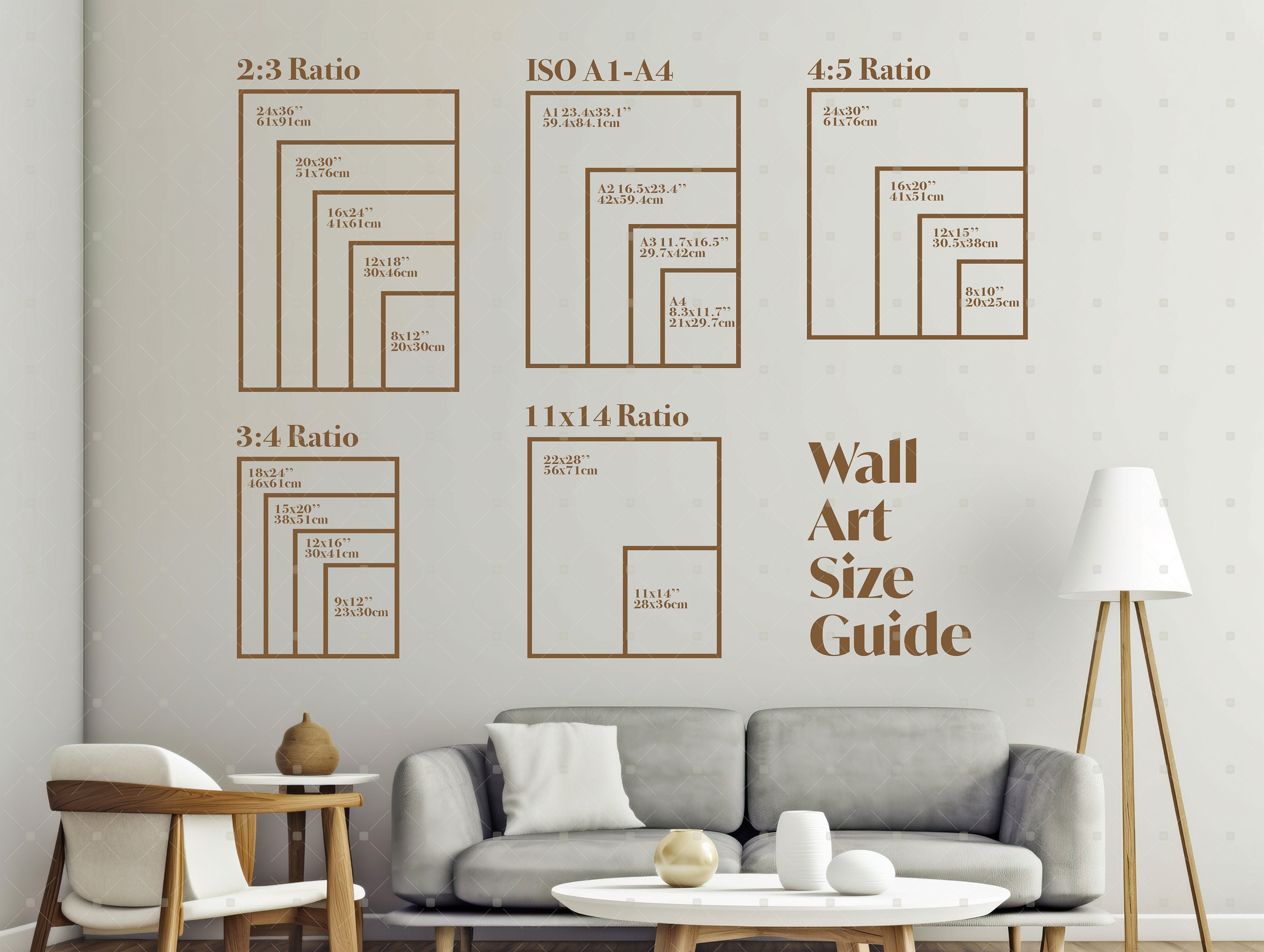 Wall Art Size Guide, Wall Art Comparison Chart, Frame and Print Size Guide, Wall Display Guide ...