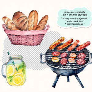 Watercolor BBQ Clipart | Barbecue Party Clip Art SVG, PNG Digital ...