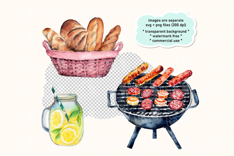 Watercolor BBQ Clipart Barbecue Party Clip Art SVG, PNG Digital ...