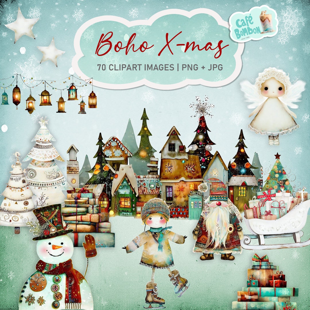 Watercolor Christmas Clipart | Boho Christmas PNG, Printable Christmas ...