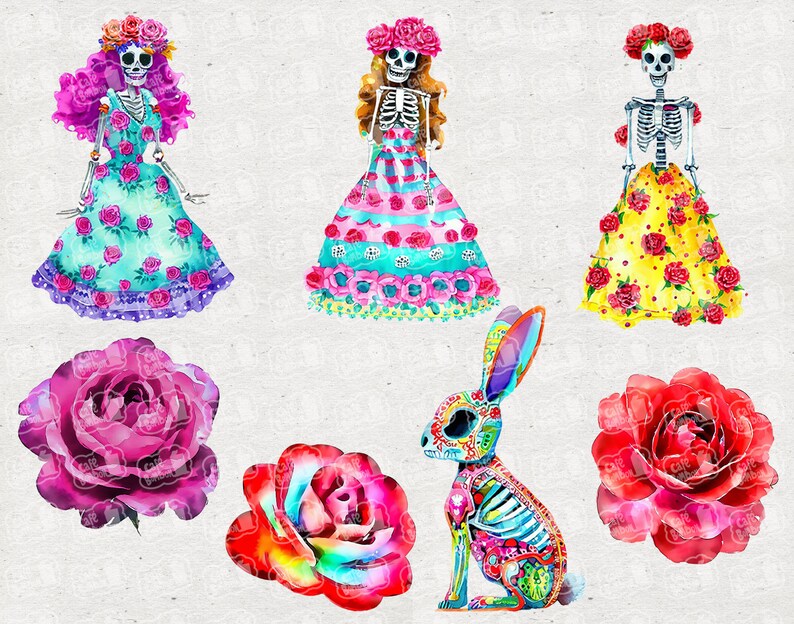 Dia De Los Muertos Clipart, La Catrina Clip Art, Watercolor Day of the ...