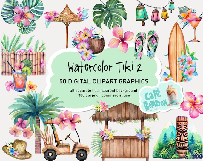 Luau Clipart, Tropical Luau Clipart, Hawaiian Luau Clipart, Tiki ...