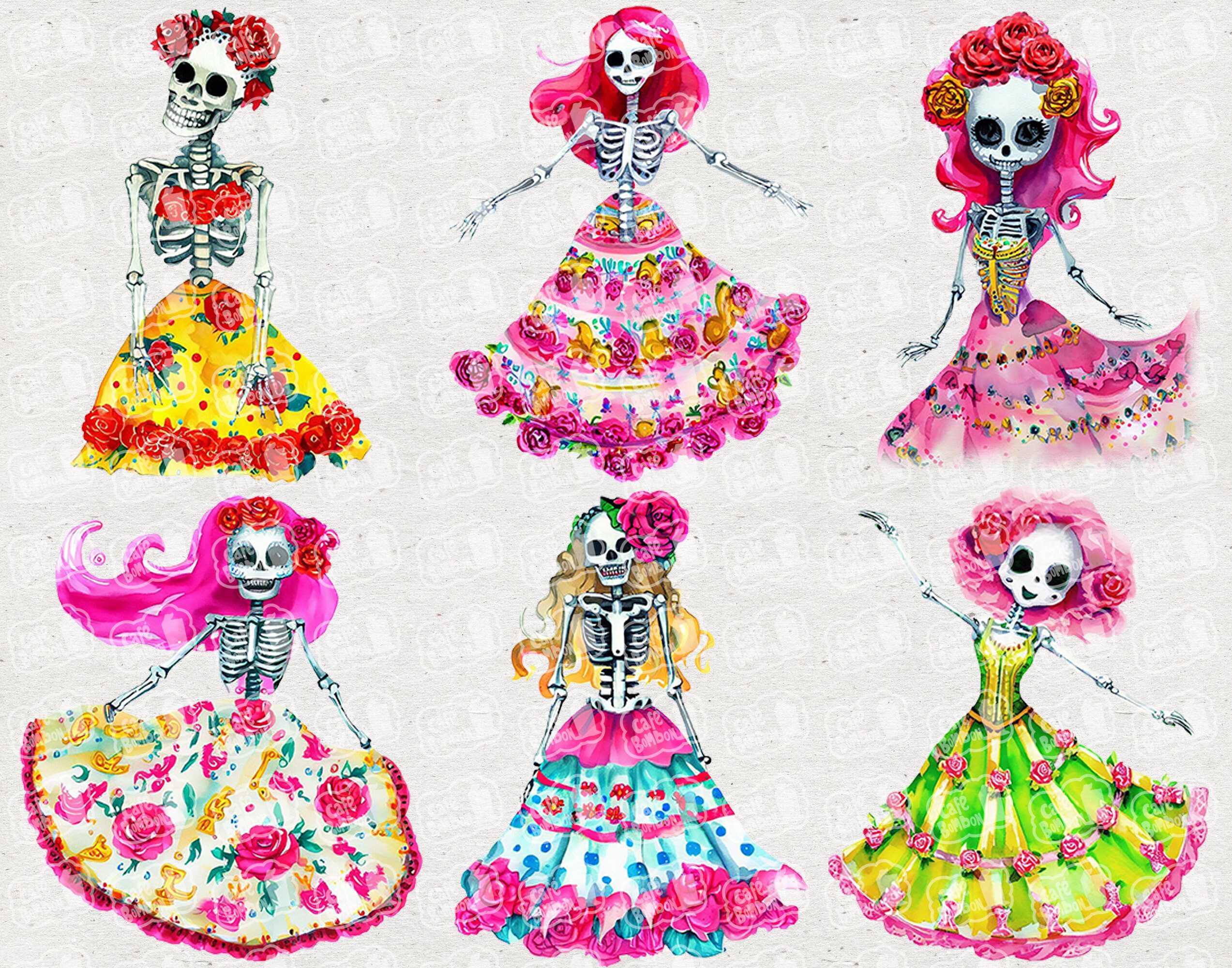 Dia De Los Muertos Clipart, La Catrina Clip Art, Watercolor Day of the ...