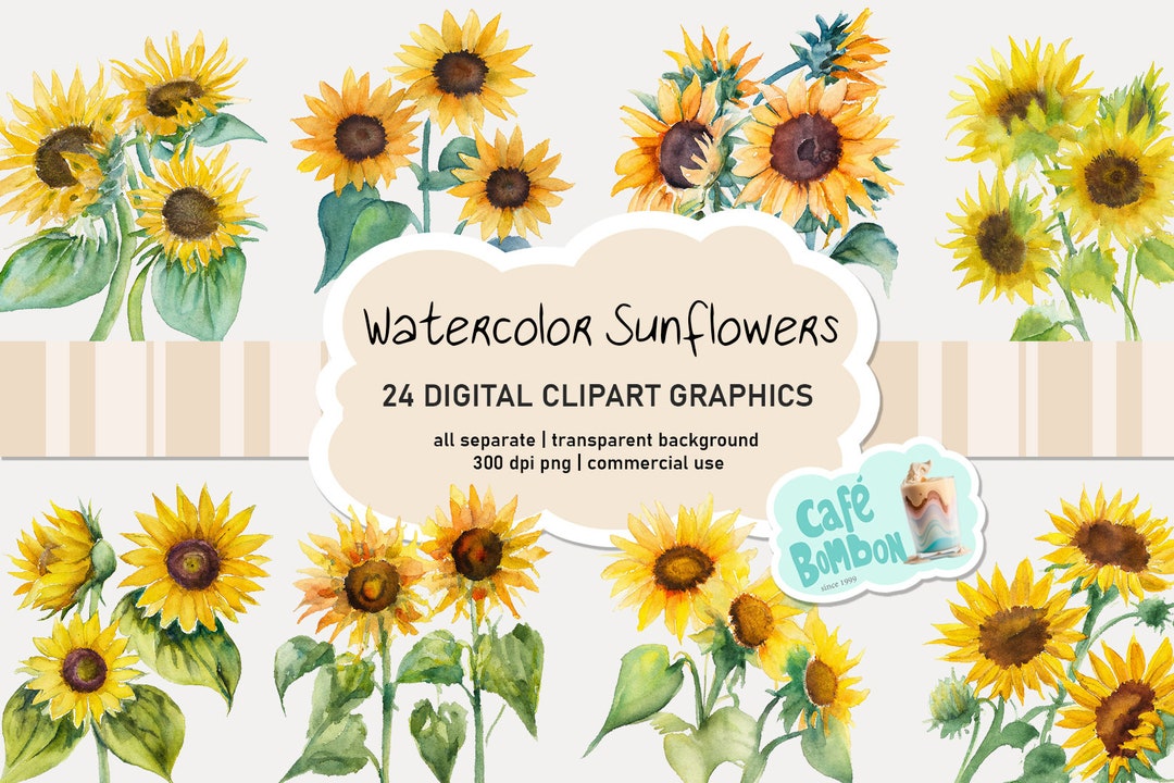 Watercolor Sunflower Digital Clipart Images | Summer Fall Wedding ...