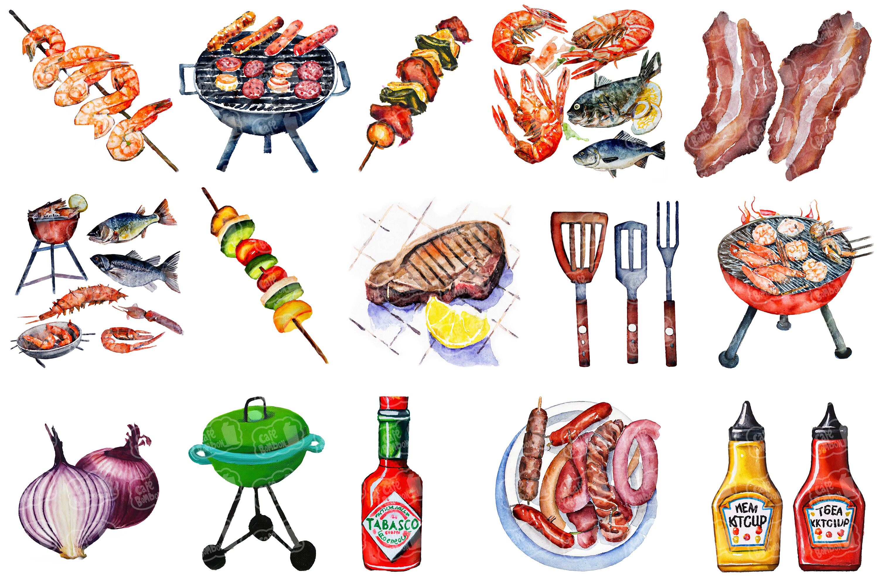 Watercolor BBQ Clipart Barbecue Party Clip Art SVG, PNG Digital ...