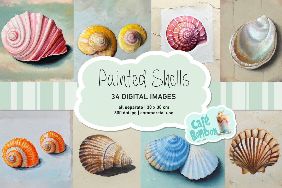 Painted Shells Digital Images | Painted Sea Shells, Vintage Nautical ...