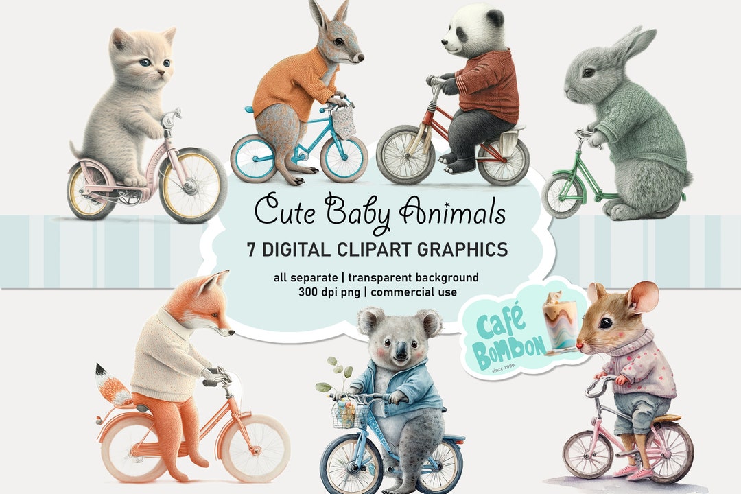 Cute Baby Animals Clipart Digital Printable Graphics Instant Download ...