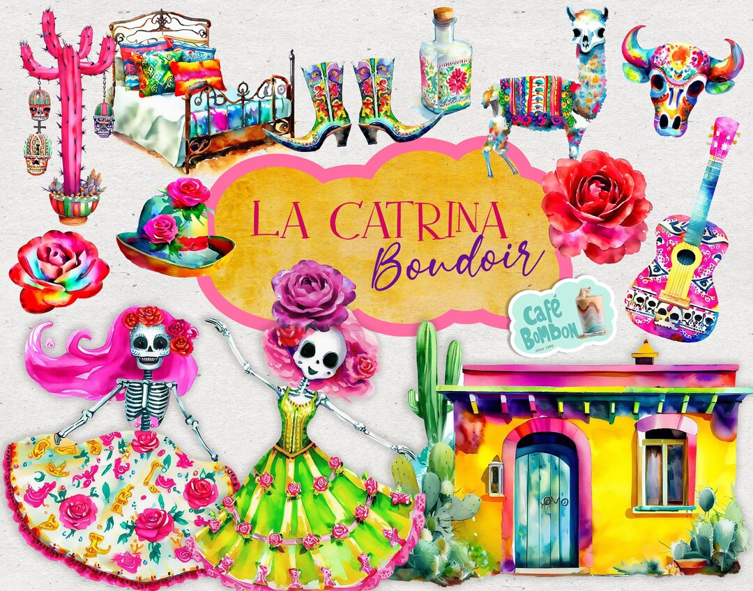 Dia De Los Muertos Clipart, La Catrina Clip Art, Watercolor Day of the ...