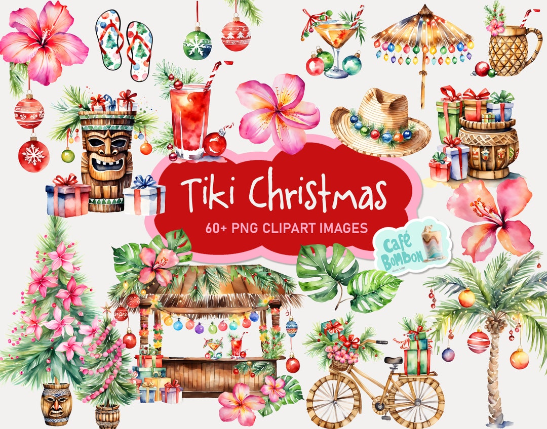 Watercolor Tropical Christmas Clipart Watercolor Hawaii Christmas, Tiki ...