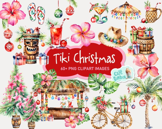 Watercolor Tropical Christmas Clipart | Watercolor Hawaii Christmas ...