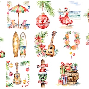 Watercolor Tropical Christmas Clipart | Watercolor Hawaii Christmas ...