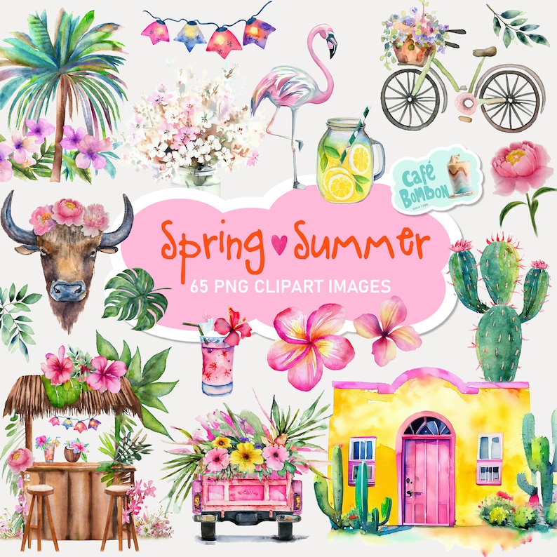 Watercolor Spring Summer Clipart Aquarelle Tropical Hawaii Floral Clip ...