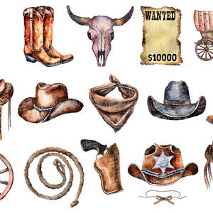 Watercolor Western Clipart 2 American Texas Cowboy Ranch, PNG Digital ...