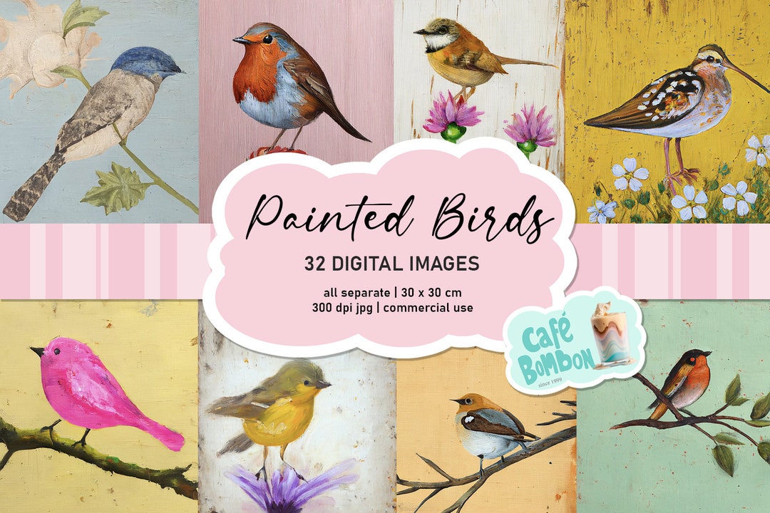 Birds Clipart Vintage Bird Images, Whimsical Birds, Mixed Media Bird ...