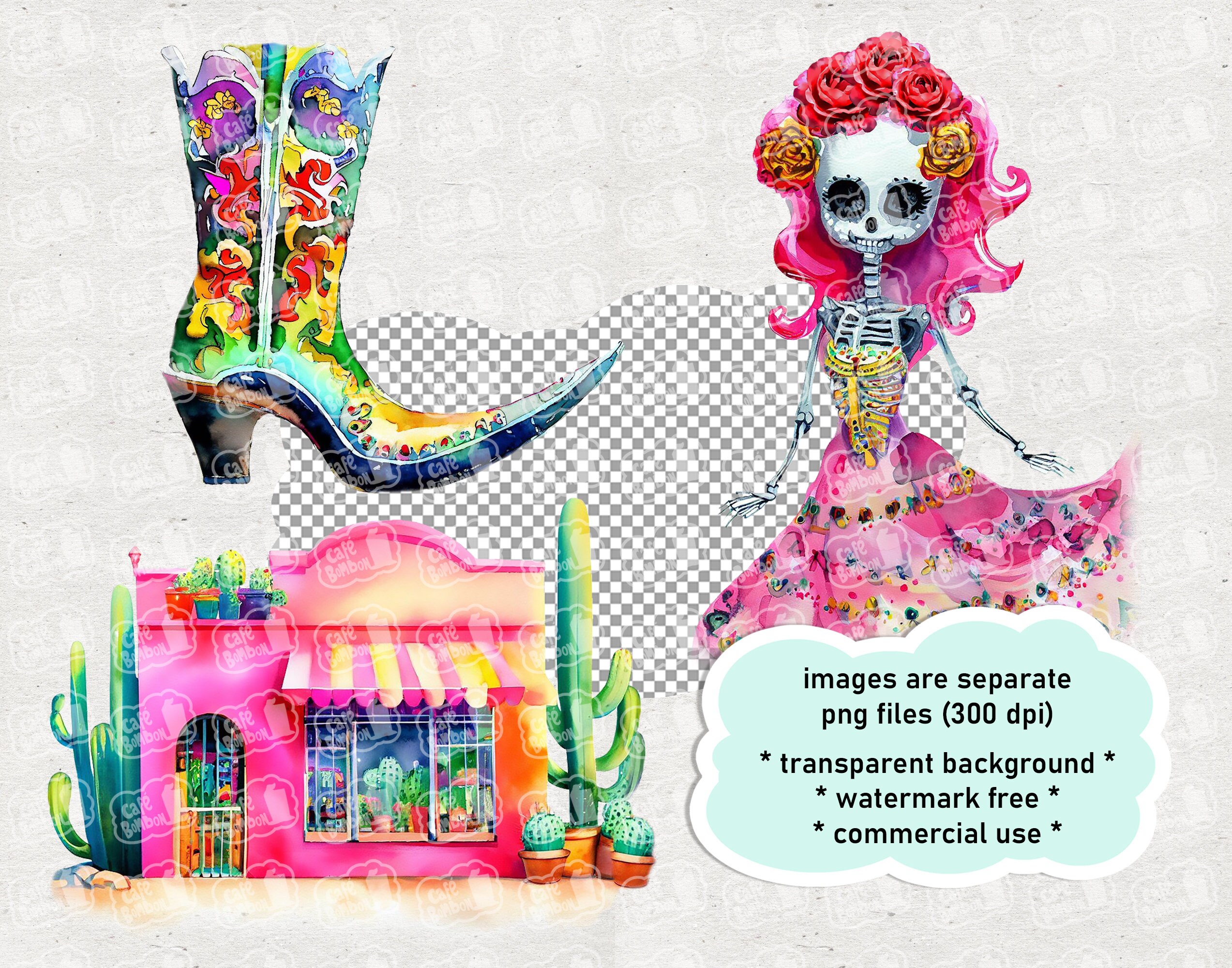 Dia De Los Muertos Clipart, La Catrina Clip Art, Watercolor Day of the ...