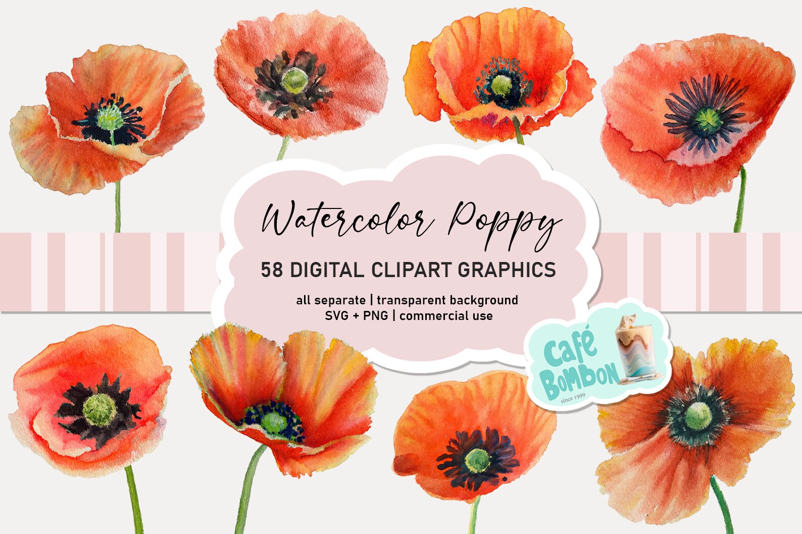 Watercolor Poppies Clip Art SVG Digital Summer Poppy Flowers - Etsy