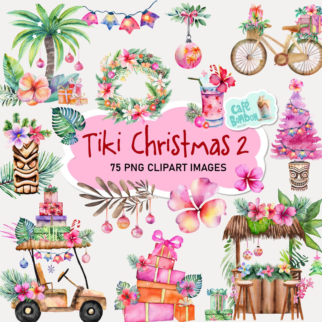 Watercolor Tropical Christmas Clipart | Hawaii Christmas, Handmade Tiki ...