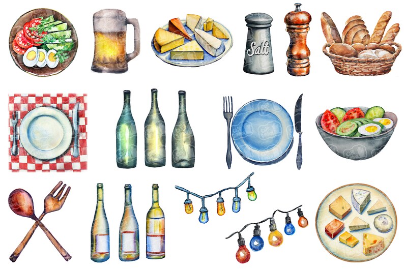 Watercolor BBQ Clipart Barbecue Party Clip Art SVG, PNG Digital ...
