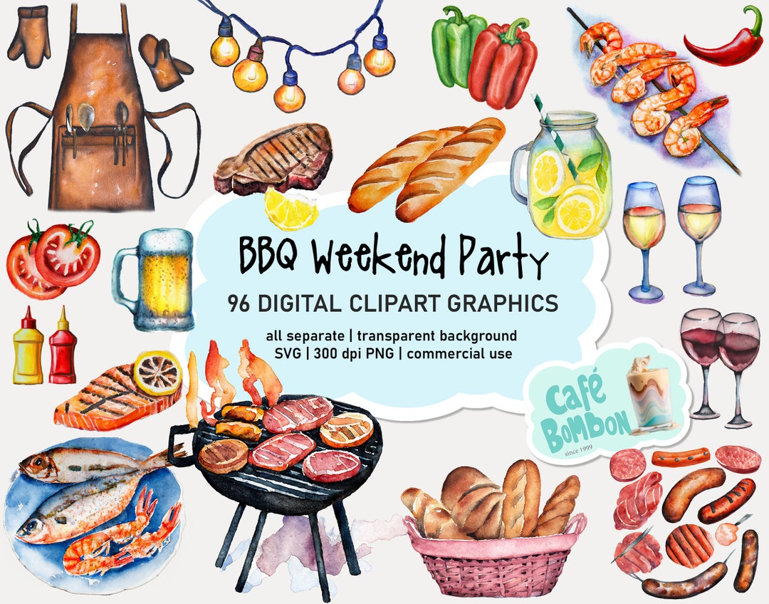 Watercolor BBQ Clipart Barbecue Party Clip Art SVG PNG - Etsy