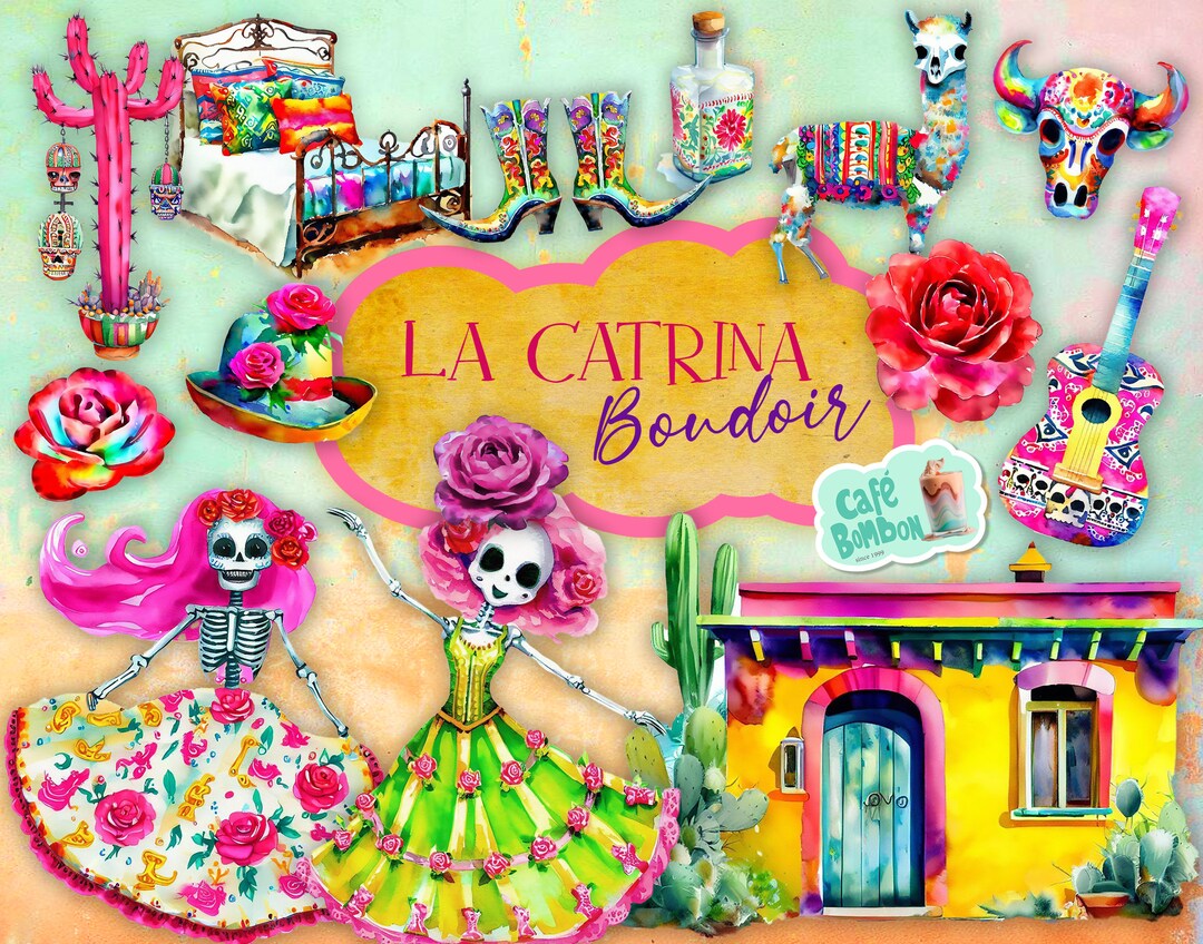 Dia De Los Muertos Clipart, La Catrina Clip Art, Watercolor Day of the ...