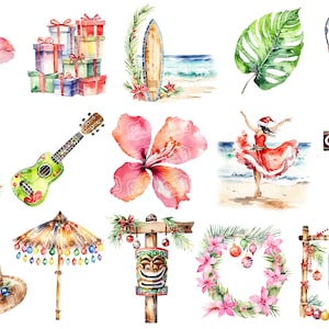Watercolor Tropical Christmas Clipart Watercolor Hawaii Christmas, Tiki ...