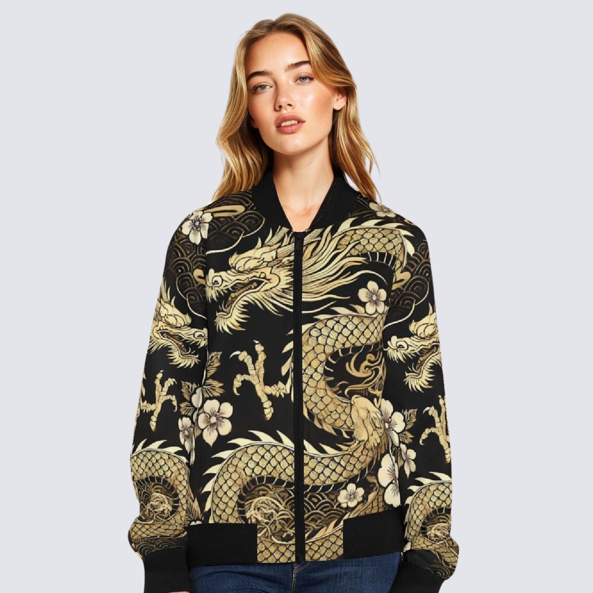 Gold Dragon Bomber Jacket - Japan Streetwear, Y2K Aesthetic, Harajuku ...