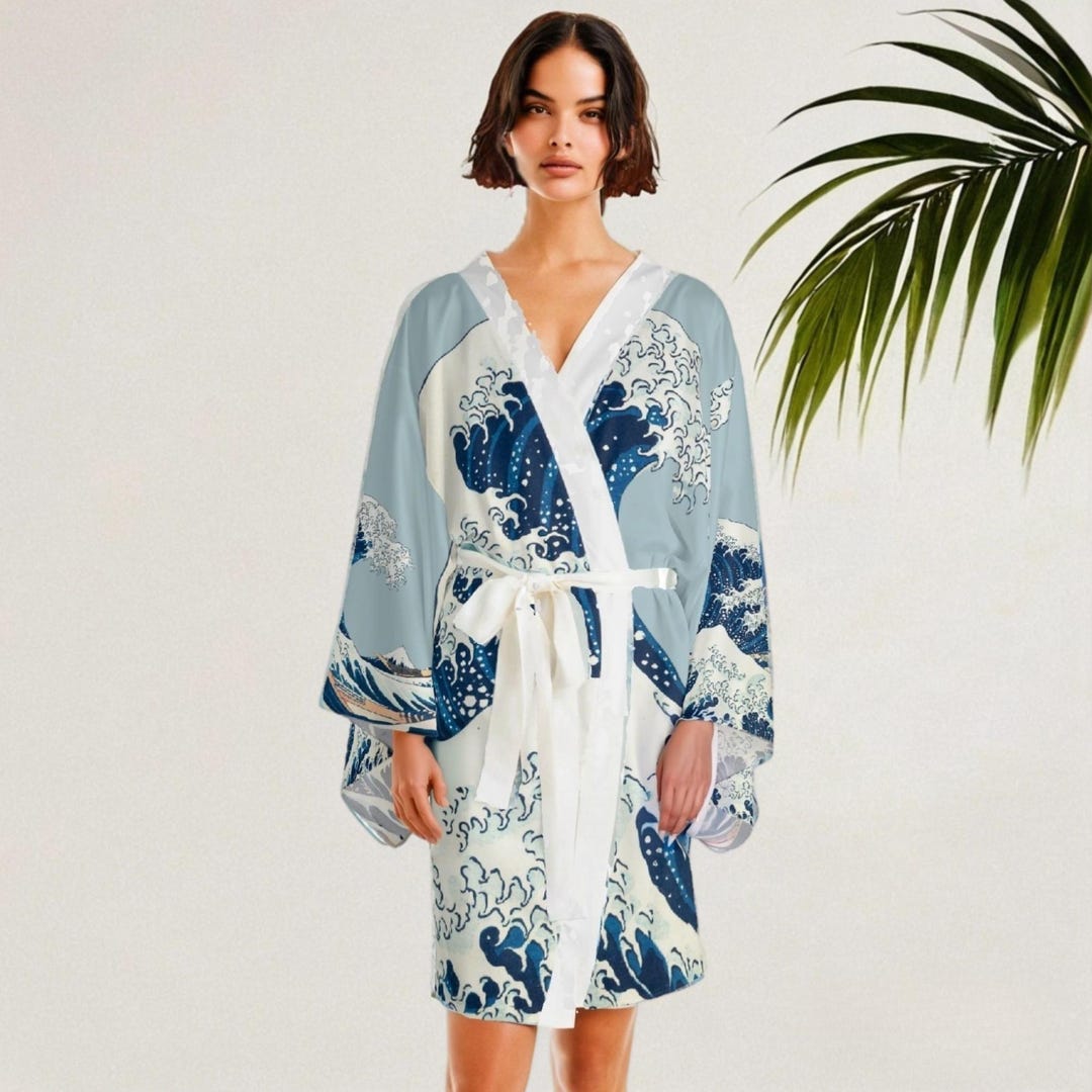 Great Wave Kimono Robe - Japanese Streetwear, Hokusai Inspired ...