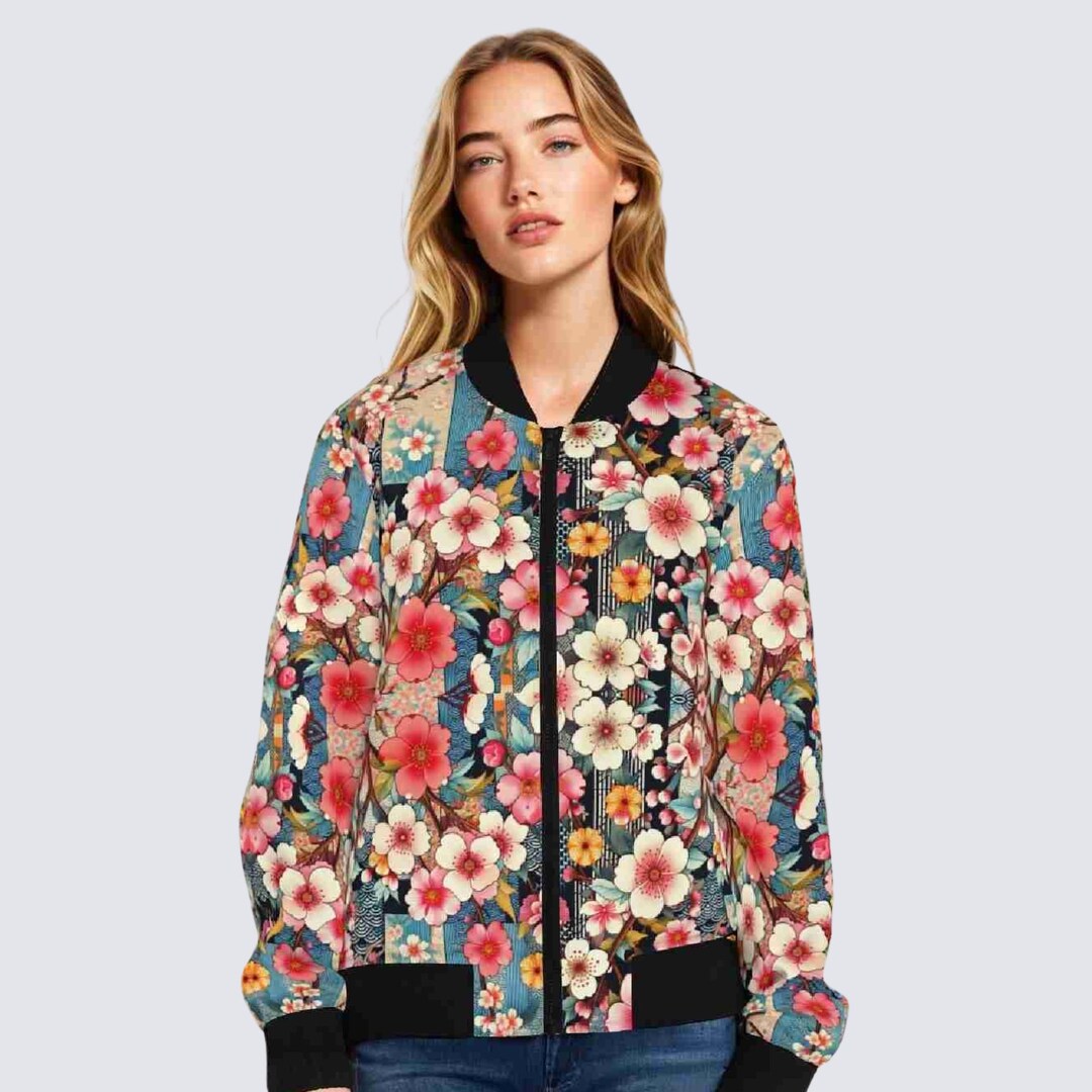 Sakura Bomber Jacket Japan Streetwear, Y2K Floral Jacket, Harajuku ...