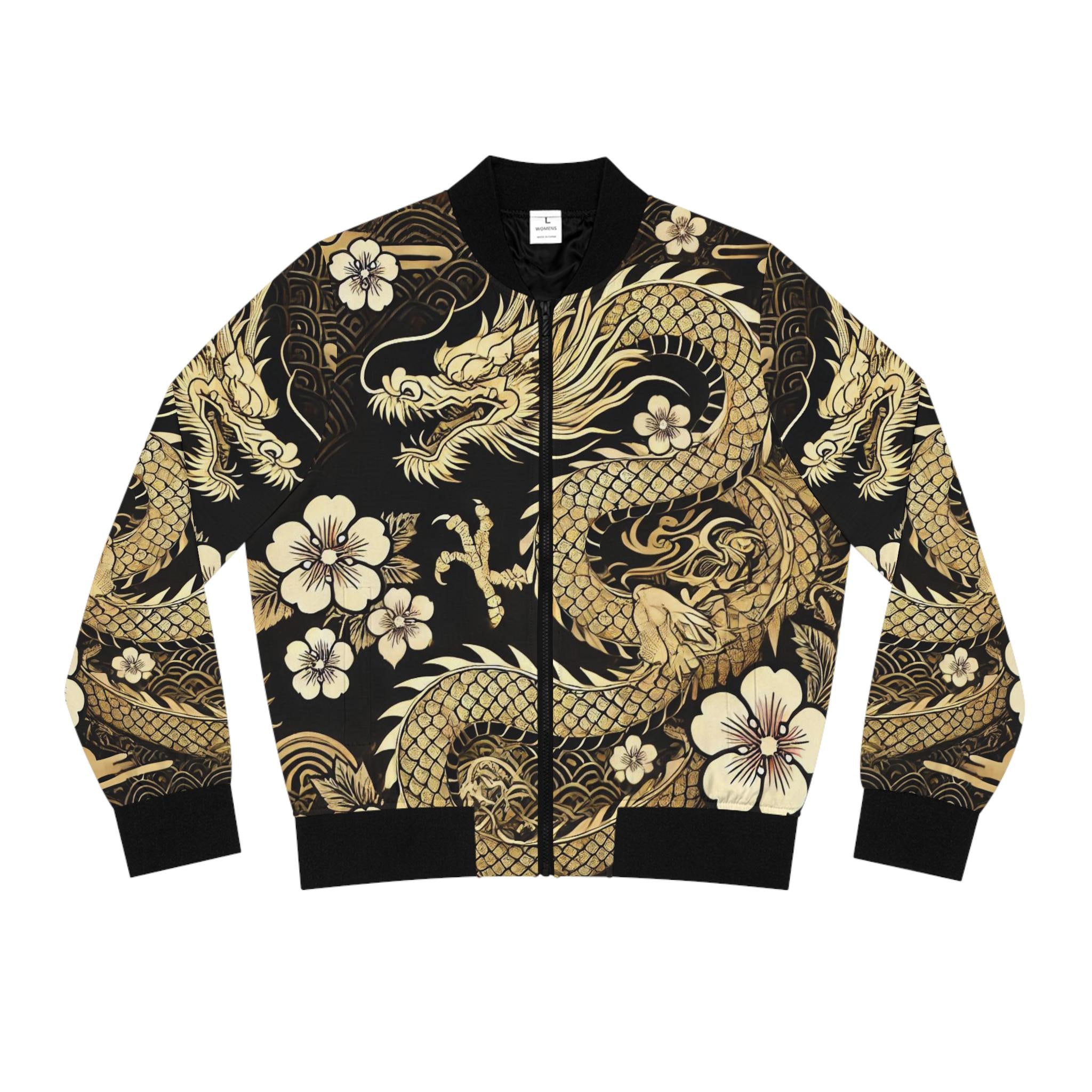 Gold Dragon Bomber Jacket - Japan Streetwear, Y2K Aesthetic, Harajuku ...