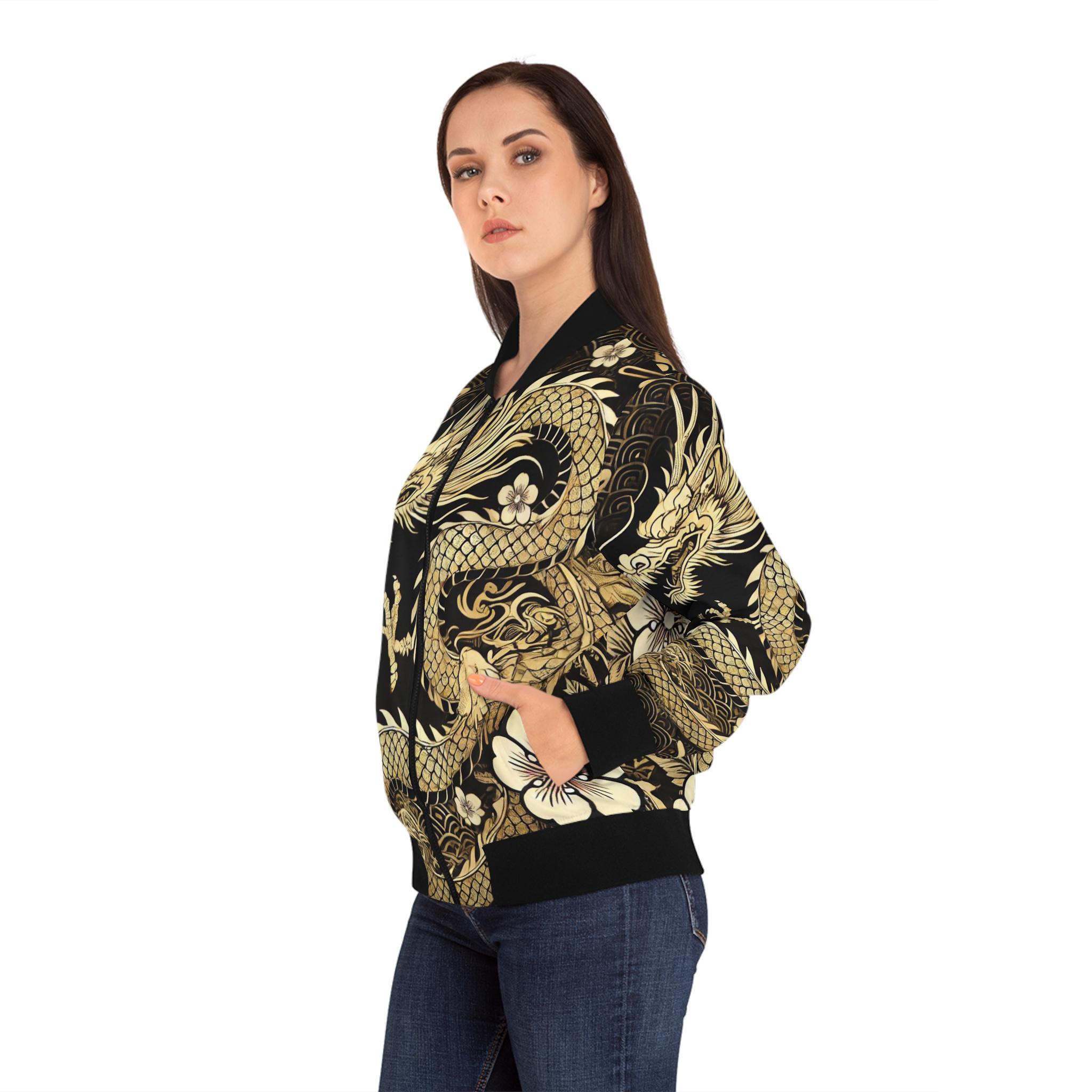 Gold Dragon Bomber Jacket - Japan Streetwear, Y2K Aesthetic, Harajuku ...