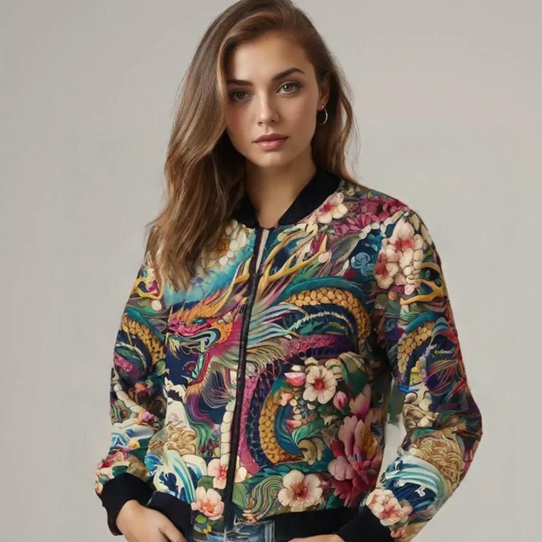 Dragon & Cherry Blossom Bomber Jacket - Japanese Streetwear, Anime ...