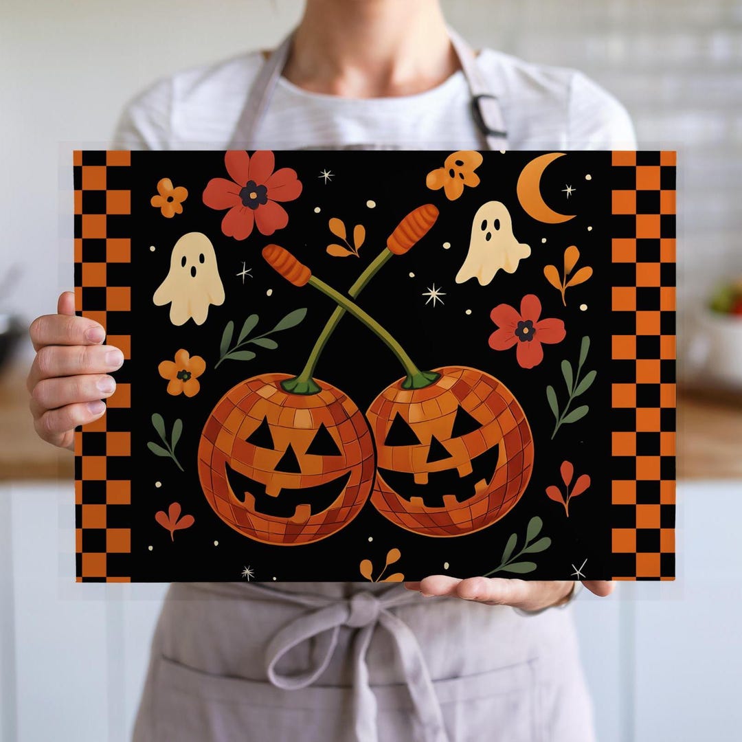 Halloween Jack-o-lantern Cherries Glass Cutting Board Spooky Vintage ...