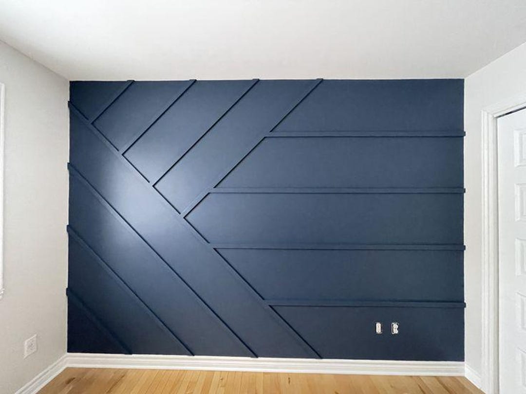 Geometric Wall Molding Plan, DIY Accent Wall Design, Measurement Guide ...
