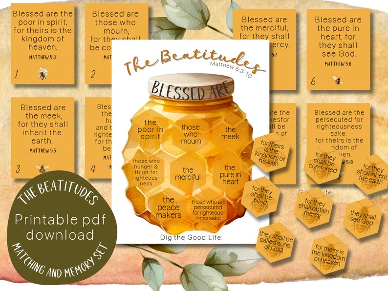 Beatitudes Kids Learning Pack Printable Pdf Matching and - Etsy
