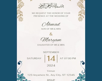 Editable Muslim Wedding Invitation Template Floral Pink Nikkah Shaadi ...